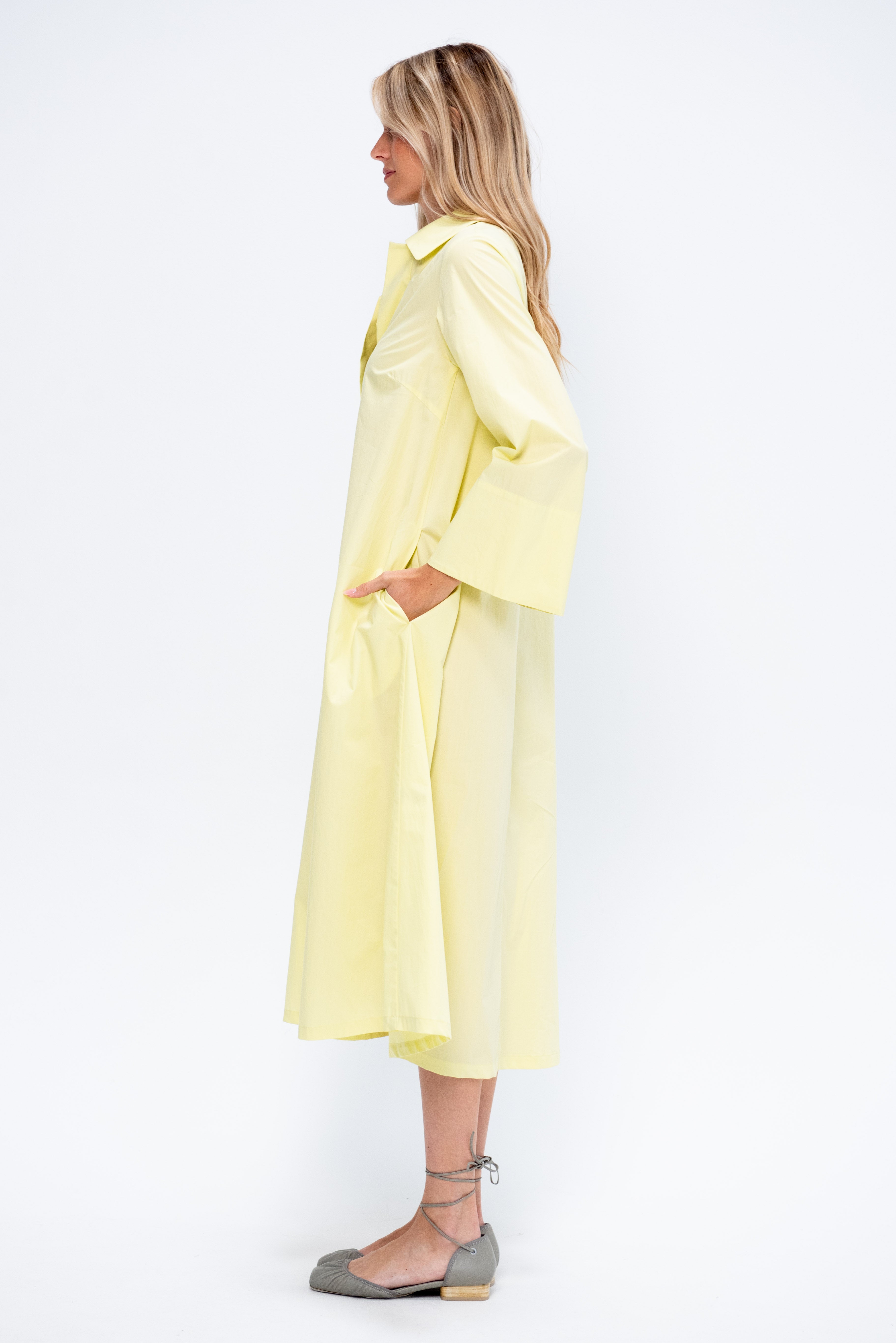 Odeeh Poplin Dress, Sorbet Yellow – Kick Pleat