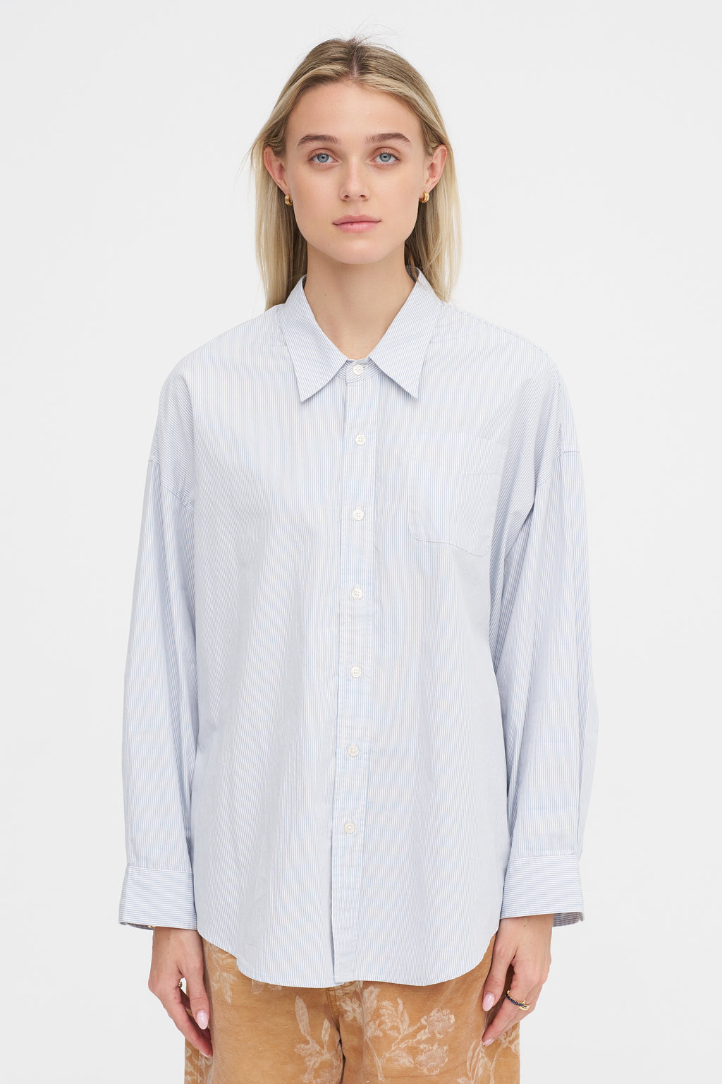 R13 Drop Neck Oxford Shirt, Blue & White Pinstripe – Kick Pleat