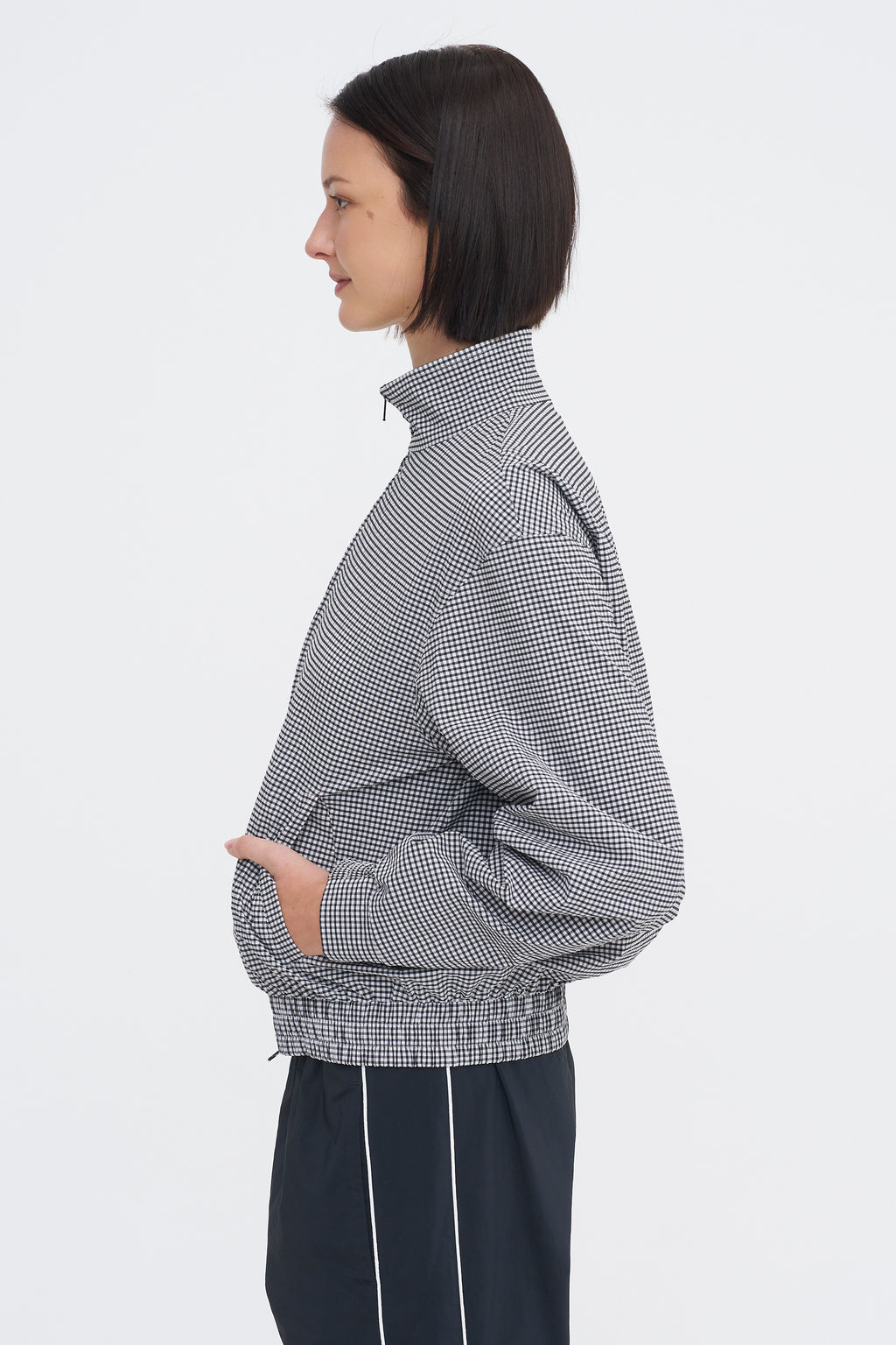 Tibi Tech Gingham Track Jacket, Black & White Gingham – Kick Pleat