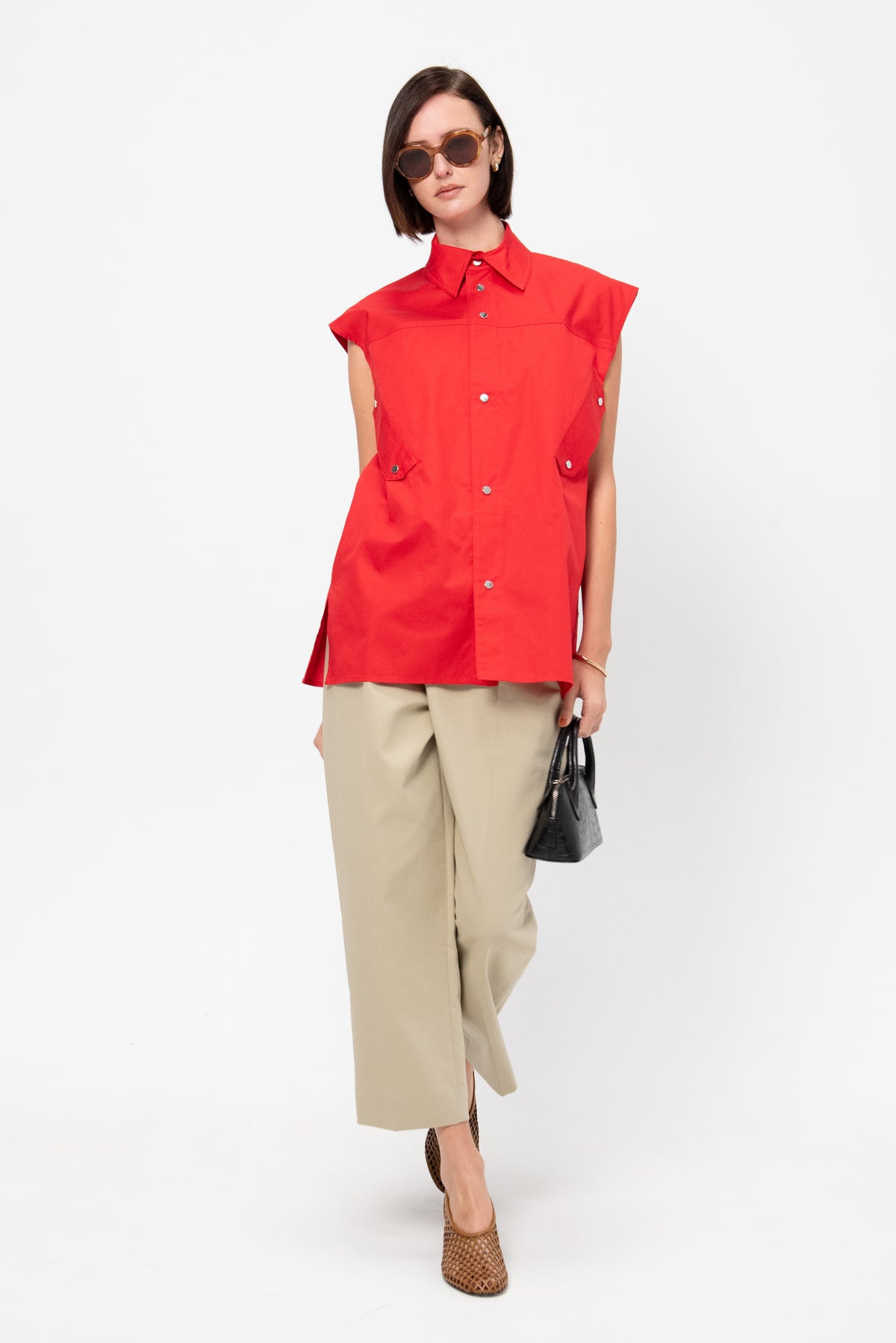 Gauchere Snap-Button Shirt, Red – Kick Pleat