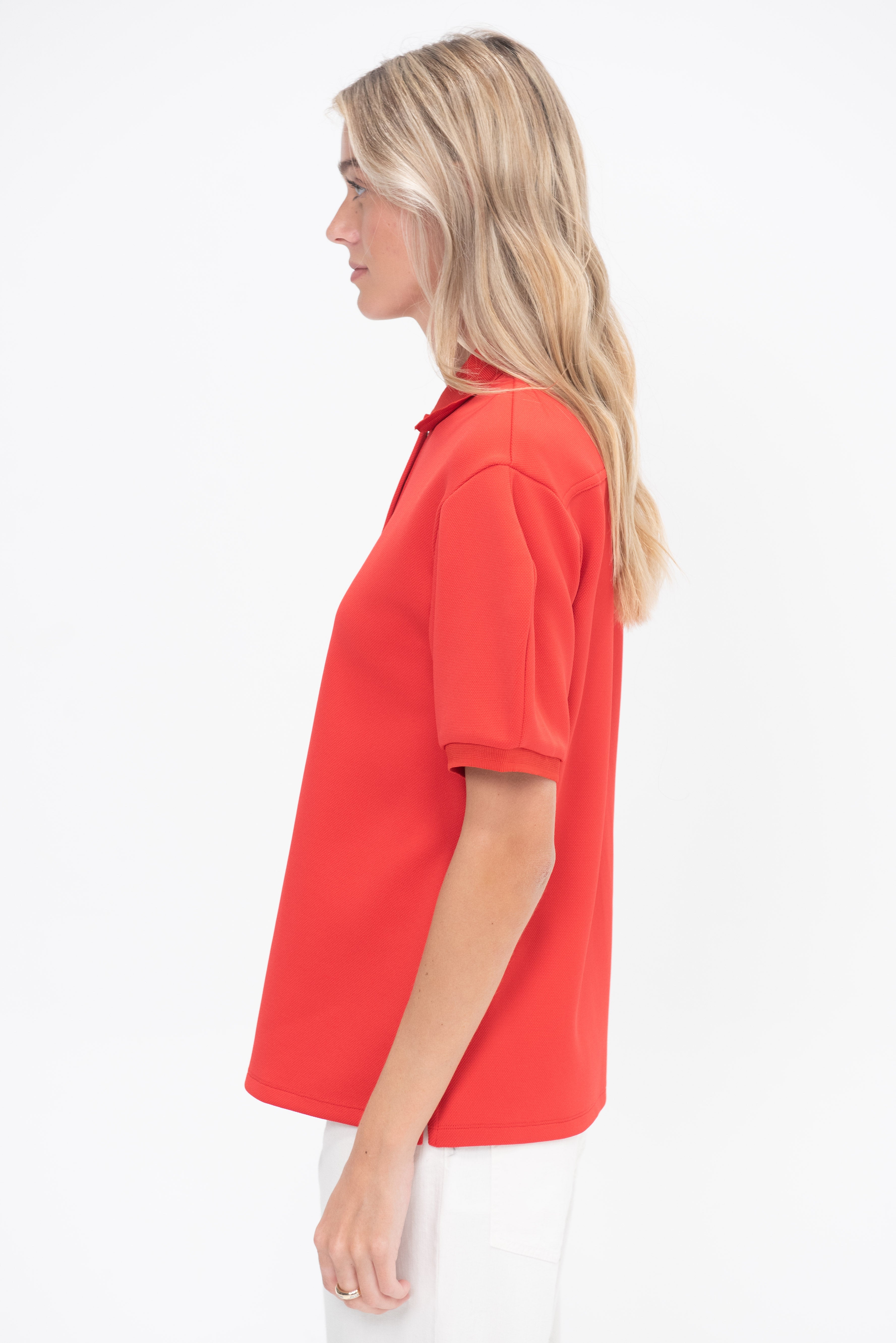 Tibi Luxe Pique Polo Shirt, Red – Kick Pleat